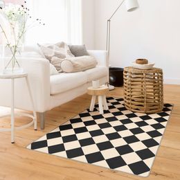 Teppich Geometrisches Muster gedrehtes Schachbrett Schwarz Beige