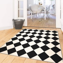 Teppich Geometrisches Muster gedrehtes Schachbrett Schwarz Beige