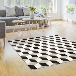 Teppich Geometrischer Fliesenmix Würfel Schwarz
