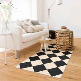 Teppich Geometrisches Muster gedrehtes Schachbrett Schwarz Beige