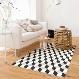 Teppich Geometrischer Fliesenmix Würfel Schwarz