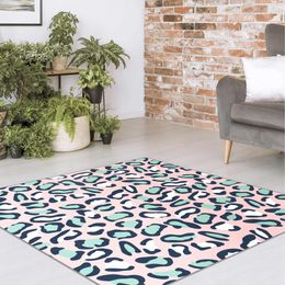 Teppich Leopardenmuster in Pastell Rosa und Blau