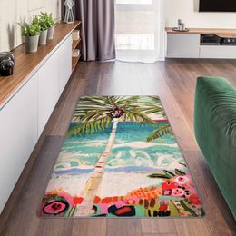 Teppich Palme mit pinken Blumen I