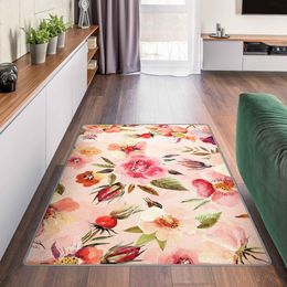 Teppich Aquarellierte Blumen auf Rosa