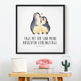 Bilderwelten Bild mit Rahmen Tiere schwarz Abstrakt Aquarell - Mr. & Mrs. Panda - Pinguin - Lieblingstage - Spr&uuml;che Kinderzimmer Baby M&auml;dchen Jungen