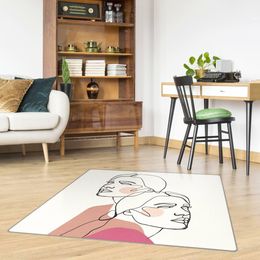 Teppich Line Art Frauen Portrait Wangen Rosa