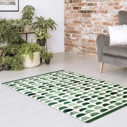 Teppich Aquarell Halbkreise in Moosgrün mit Balken