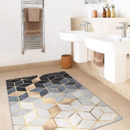 Teppich Blau Weiß goldene Geometrie