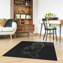 Teppich Line Art Frauen Gesichter Schwarz