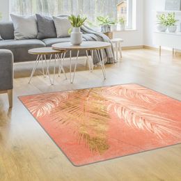 Teppich Palmenblätter Rosa und Gold I