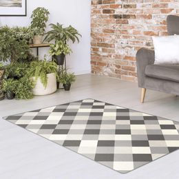Teppich Geometrisches Muster gedrehtes Schachbrett Grau