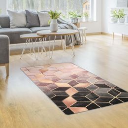 Teppich Rosa Grau goldene Geometrie