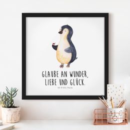 Bilderwelten Bild mit Rahmen Tiere schwarz Abstrakt Aquarell - Mr. & Mrs. Panda - Pinguin - Wunder und Gl&uuml;ck - Spr&uuml;che Kinderzimmer Baby M&auml;dchen Jungen