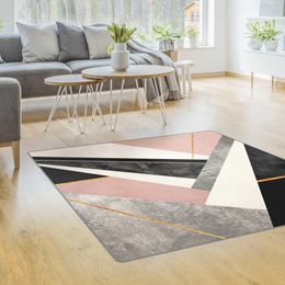Teppich Schwarz Weiß Geometrie mit Gold