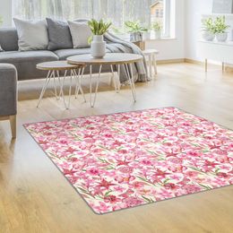 Teppich Pinke Blumen mit Schmetterlingen