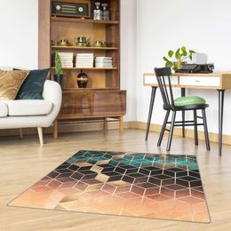 Teppich Türkis Rosé goldene Geometrie