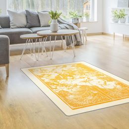 Teppich Asiatischer Holzschnitt in Gelb