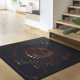 Teppich Astrologie Sonne Mond und Sterne Blau Gold
