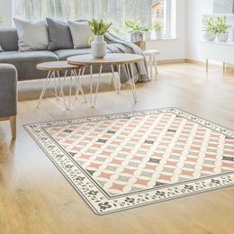 Teppich Geometrische Fliesen Kreisblüten Orange mit Bordüre