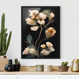 Bild mit Rahmen Helle Bl&uuml;ten auf Schwarz