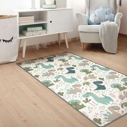 Teppich Freundliche Dinosaurier mit Palmen und Kakteen