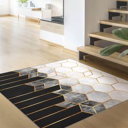 Teppich Goldene Sechsecke Schwarz Weiß