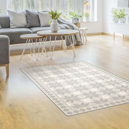 Teppich Geometrische Fliesen Sternblume Grau mit Bordüre
