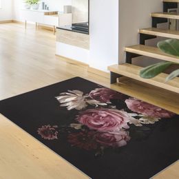 Teppich Rosa Blumen auf Schwarz Vintage