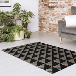 Teppich Schwarze Dreiecke und Streifen auf Beige