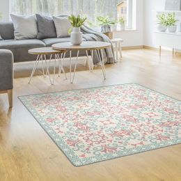 Teppich Florale Fliesen Blauviolette Folklore mit Bordüre