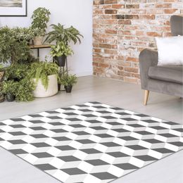 Teppich Geometrischer Fliesenmix Würfel Grau