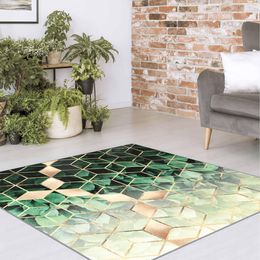 Teppich Grüne Blätter goldene Geometrie