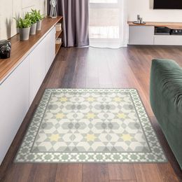 Teppich Geometrische Fliesen Kaleidoskop Gelbgrün mit Bordüre