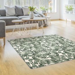 Teppich Aquarell Monstera Blätter in Grün