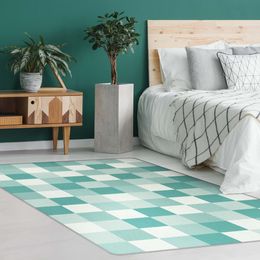 Teppich Geometrisches Muster Buntes Schachbrett Blau