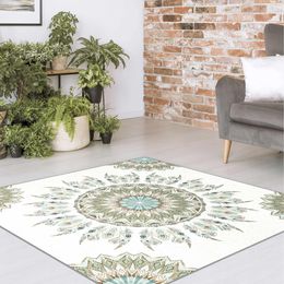 Teppich Mandala Aquarell Federn Muster blau grün