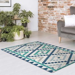 Teppich Marokkanisches Fliesenmuster Türkis Blau