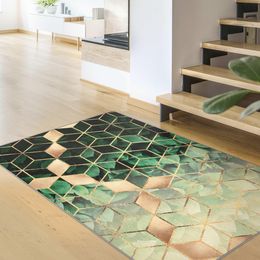 Teppich Grüne Blätter goldene Geometrie