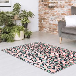 Teppich Leopardenmuster in Pastell Rosa und Blau