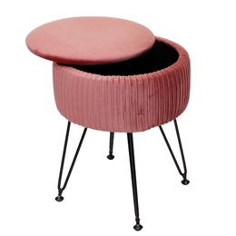 Sitzhocker MCW-K47, Hocker mit Staufach, &Oslash; 33cm, Samt-Optik ~ rosa, Gestell schwarz
