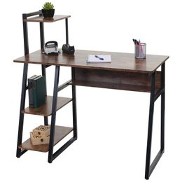 Schreibtisch mit Regal MCW-K68, Laptoptisch B&uuml;rotisch Arbeitstisch, MVG-zertifiziert 100x50cm, Metall MDF ~ braun