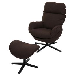 Relaxsessel + Hocker MCW-L12, Fernsehsessel Sessel Schaukelstuhl Wippfunktion, drehbar, Metall Stoff/Textil ~ braun