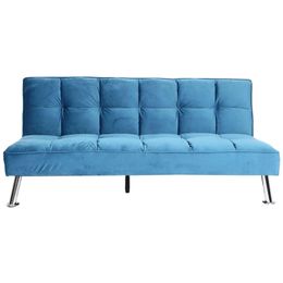 Sofa MCW-K21, Klappsofa Couch Schlafsofa, Nosagfederung Schlaffunktion Liegefl&auml;che 181x107cm ~ Samt, blau