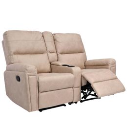 2er Kinosessel MCW-K17, Relaxsessel Fernsehsessel Sofa, Nosagfederung Getr&auml;nkehalter Fach ~ Stoff/Textil beige