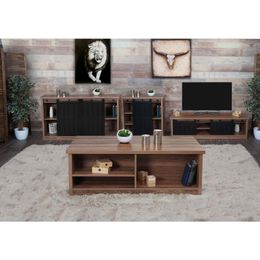 Wohnzimmerset aus TV-Rack, Sideboard, Kommode und Couchtisch MCW-K75, Schiebetür Staufächer, Industrial ~ braun