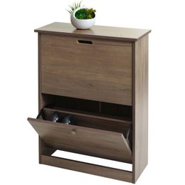 Schuhkipper MCW-K45, Schuhschrank Schuhregal, 81x60x25cm 2 Klappen, MDF aus Paulownia MVG-zertifiziert ~ grau-braun