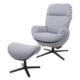 Relaxsessel + Hocker MCW-L12, Fernsehsessel Sessel Schaukelstuhl Wippfunktion, drehbar, Metall Stoff/Textil ~ hellgrau