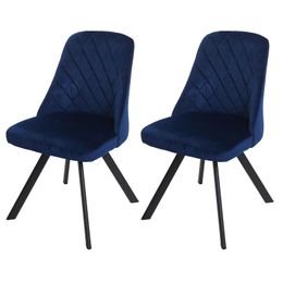 2er-Set Esszimmerstuhl MCW-K25, K&uuml;chenstuhl Lehnstuhl Polsterstuhl, Metall Samt ~ blau