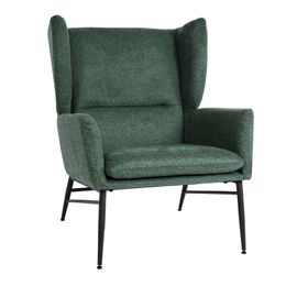 Lounge-Sessel MCW-L62, Ohrensessel Cocktailsessel Sessel Polstersessel, Stoff/Textil Metall ~ gr&uuml;n