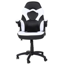 B&uuml;rostuhl MCW-K13, Drehstuhl Gamingstuhl, ergonomisch, verstellbare Armlehne, Kunstleder ~ schwarz-wei&szlig;